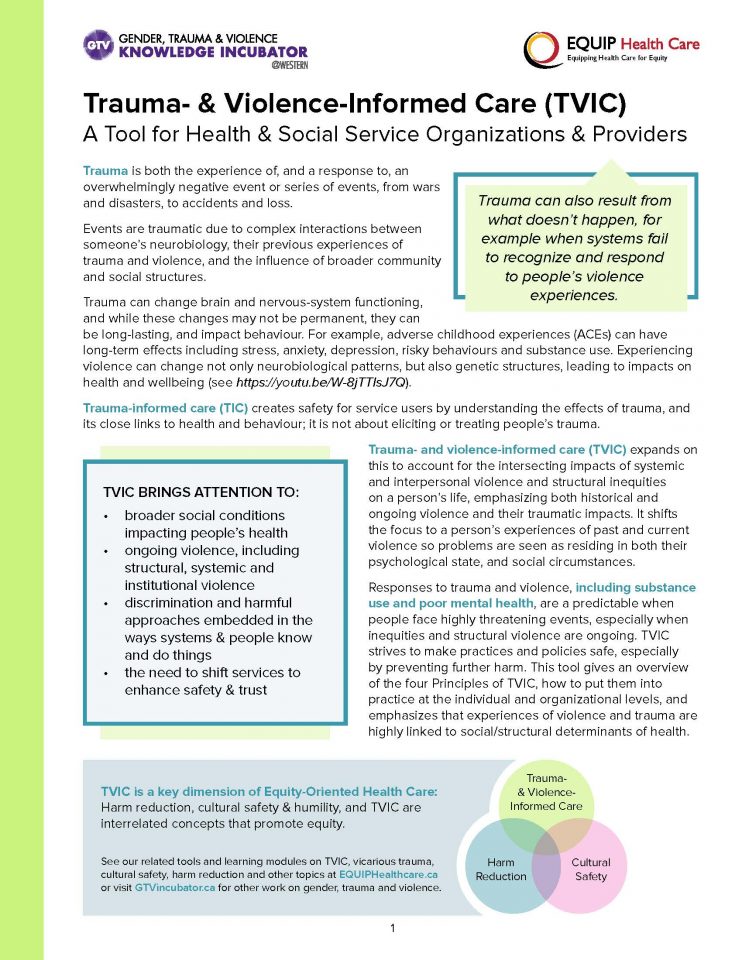 Trauma-and Violence-Informed Care (TVIC) Tool - EQUIP Health Care ...