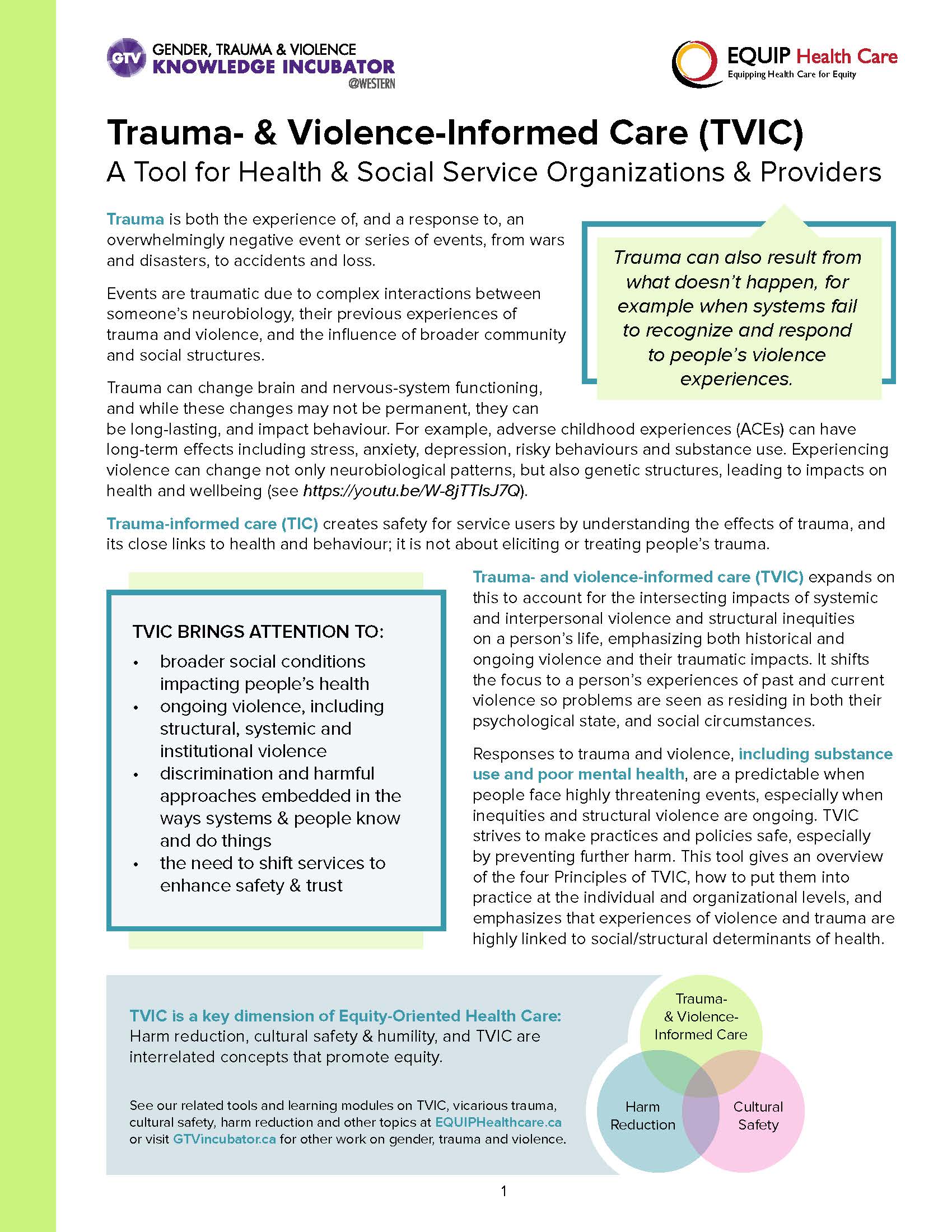 Trauma-and Violence-Informed Care (TVIC) Tool - EQUIP Health Care ...